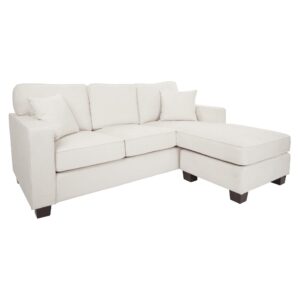 osp home furnishings ivory fabric russell reversible sectional sofa with 2 pillows and coffee finished legs