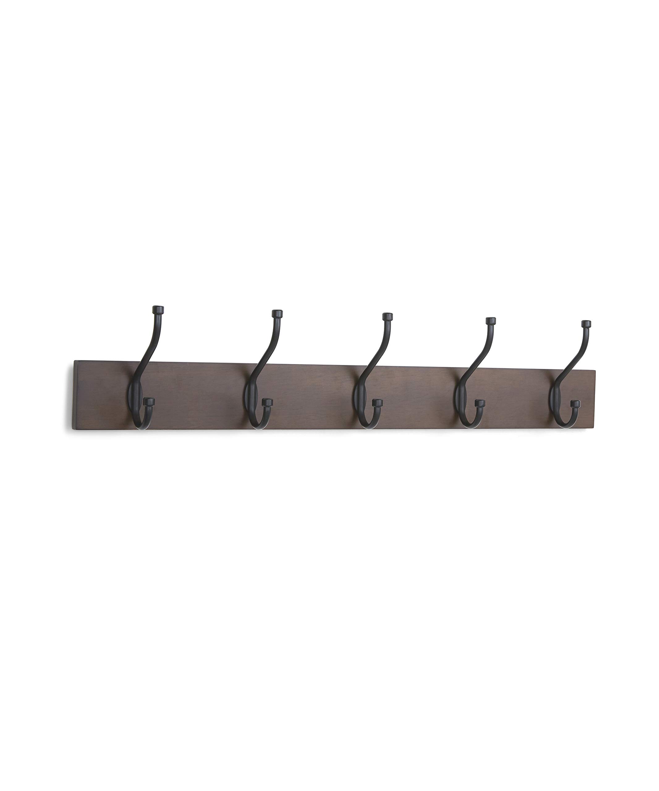 Amazon Basics Rectangular Wall-Mounted Farmhouse Metal, Coat Rack, 5 Hooks, Espresso