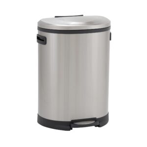 design trend 50 liter, silver oval stainless steel step trash can with soft close lid and handles 13 gallon