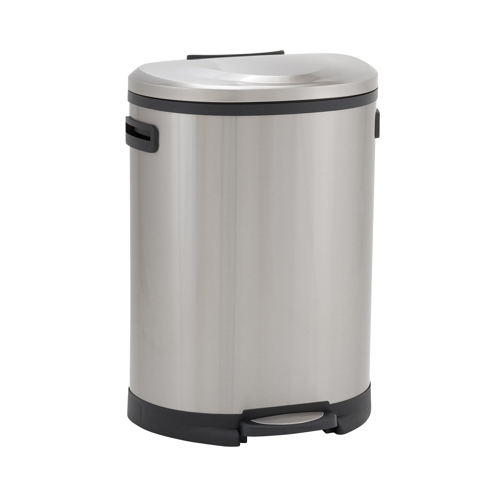 Design Trend 50 Liter, Silver Oval Stainless Steel Step Trash Can with Soft Close Lid and Handles 13 Gallon