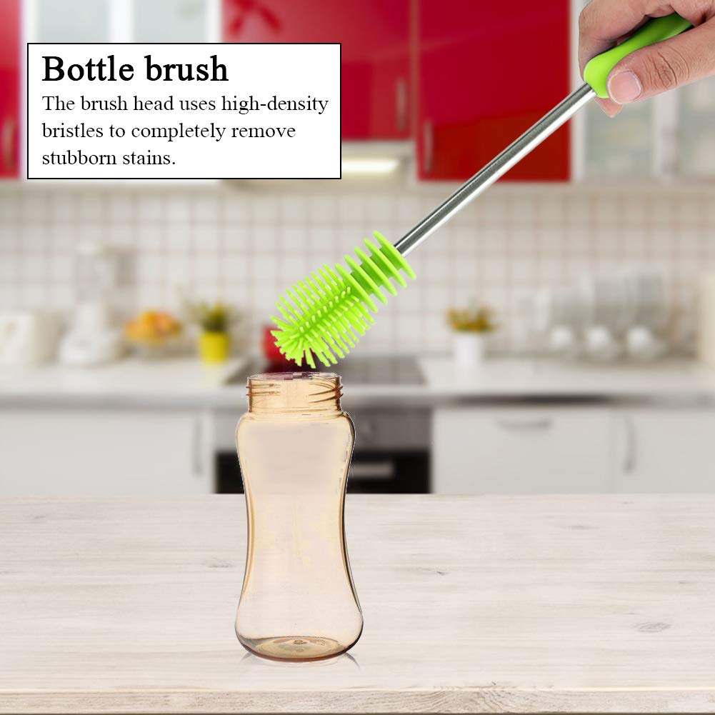 Silicone Bottle Brush, 360 Degree Rotary Silicone Bottle Brush Kitchen Cleaner with Anti Slip Handle for Throughly Stubborn Tea or Coffe, Milk Powder Scale on