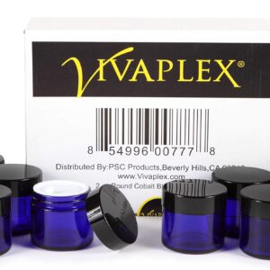 Vivaplex, 12, Cobalt Blue, 2 oz, Round Glass Jars, with Inner Liners and black Lids