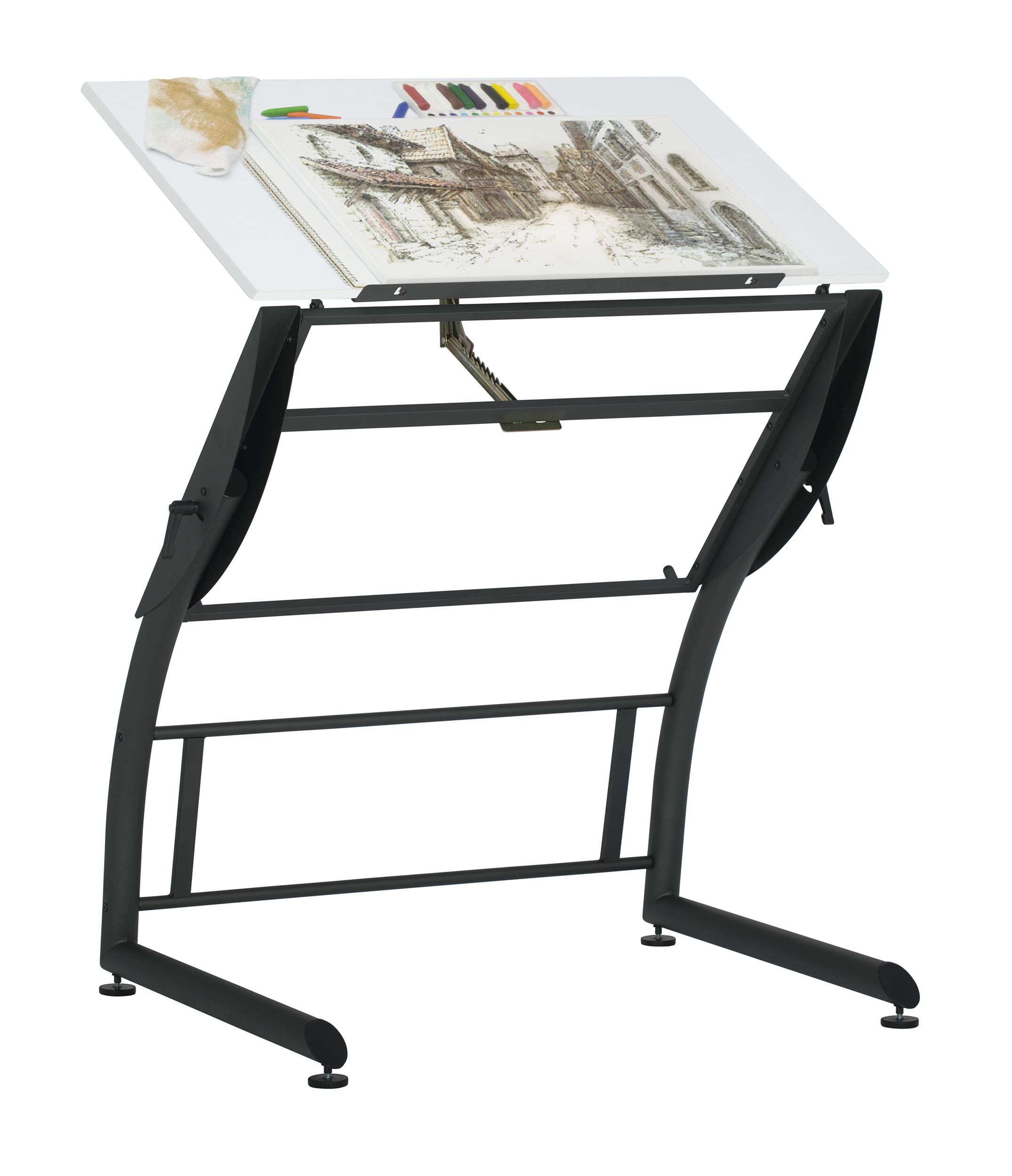 SD STUDIO DESIGNS Triflex Drawing Table, Sit to Stand Up Adjustable Office Home Computer Desk, 35.25" W X 23.5" D, Charcoal Black/White