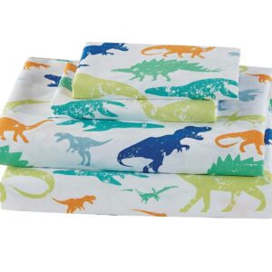 Linen Plus Sheet Set for Kids/Teens Boys Dinosaur Dinosaurs Jurassic Green Orange Blue White Flat Sheet and Fitted Sheet and Pillow Case Twin Size New