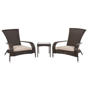 patio sense 62966 coconino wicker conversation set lightweight & durable adirondack style chairs all weather wicker includes khaki cushions - mocha