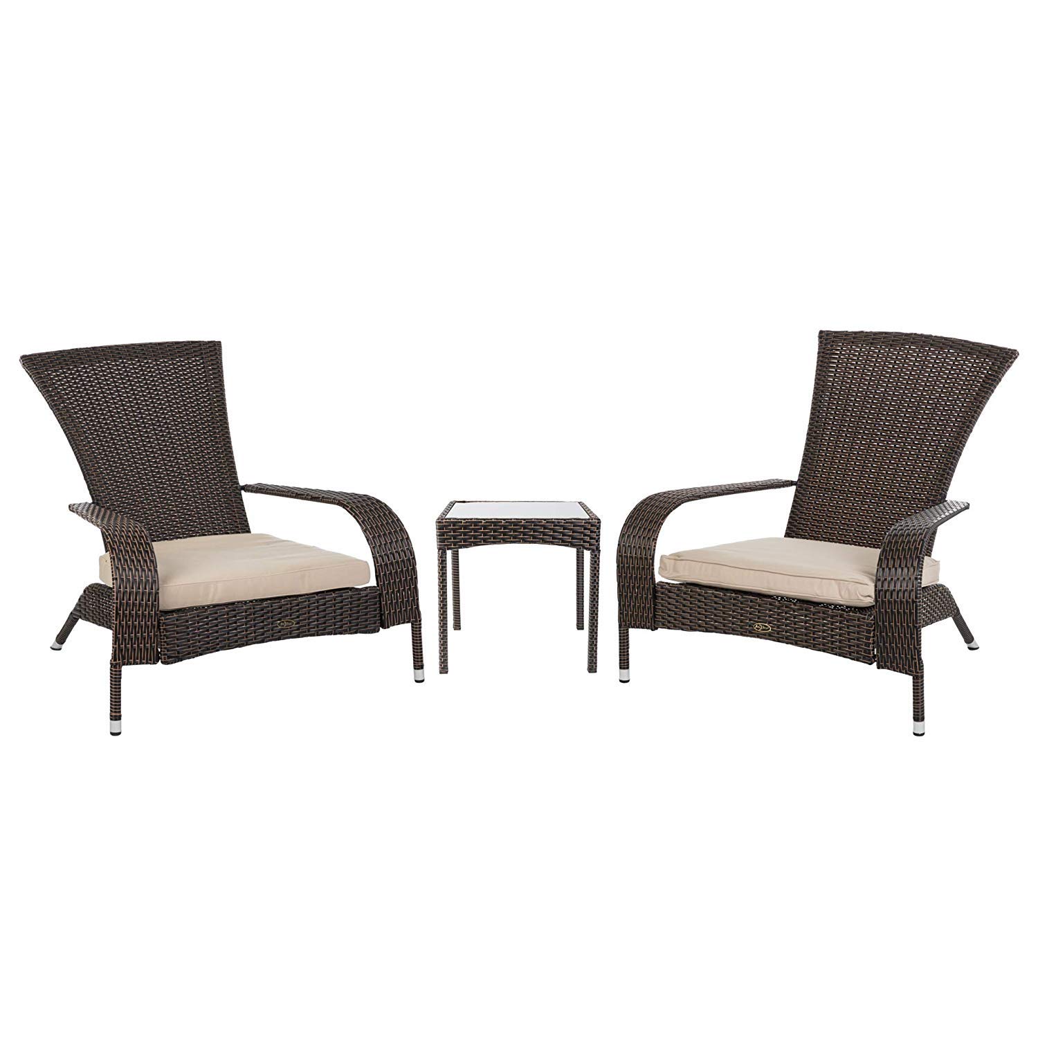 Patio Sense 62966 Coconino Wicker Conversation Set Lightweight & Durable Adirondack Style Chairs All Weather Wicker Includes Khaki Cushions - Mocha