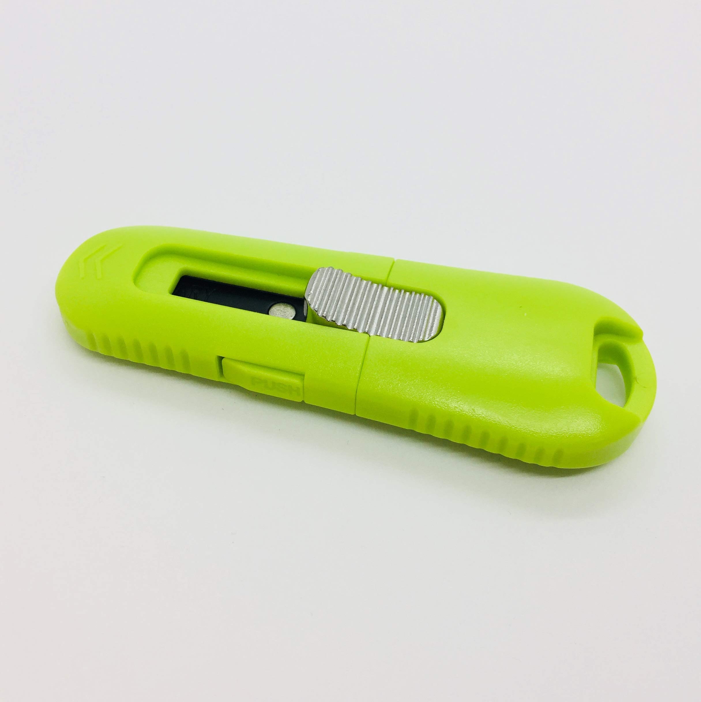 CANARY Box Cutter Auto Retractable Blade, Safety Box Opener Tool [Non-Stick Fluorine Coating Blade], Made in JAPAN, Green (DC-20F-1)