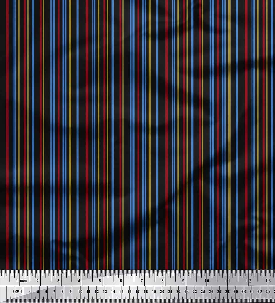 Soimoi Japan Crepe Black Fabric - by The Yard - 42 Inch Wide - Vertical Stripe - Modern Chic with Vertical Stripes Printed Fabric