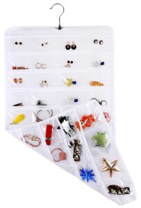 aarainbow hanging jewelry organizer dual-sided closet accesoory organizer with 80 pockets jewelry hanger for earrings, necklaces, rings on closet, wall, door (white)