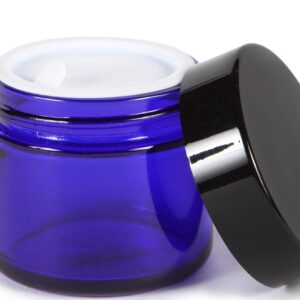 Vivaplex, 12, Cobalt Blue, 2 oz, Round Glass Jars, with Inner Liners and black Lids