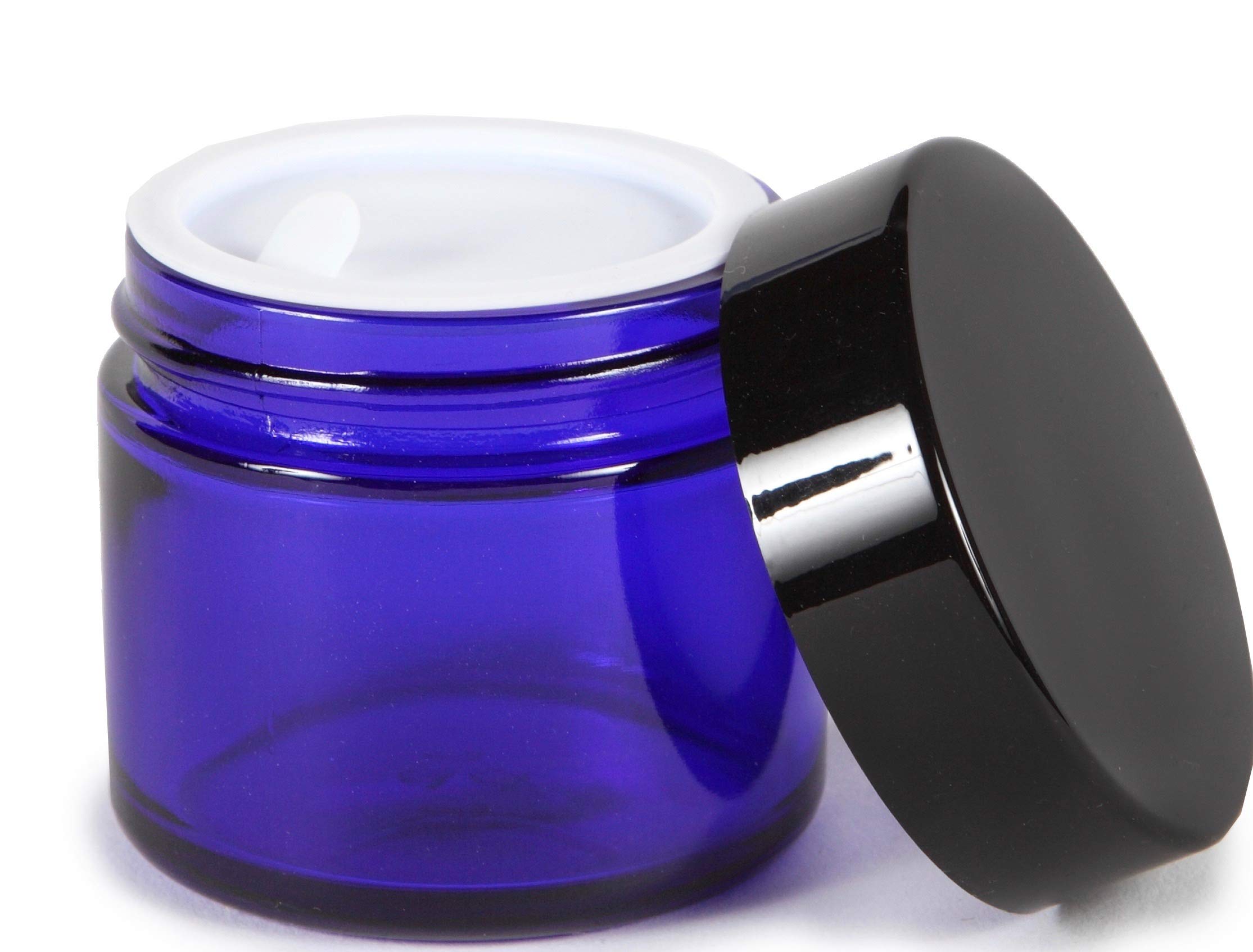 Vivaplex, 12, Cobalt Blue, 2 oz, Round Glass Jars, with Inner Liners and black Lids