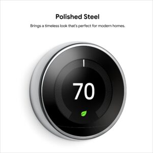 Google Nest Learning Thermostat - 3rd Gen (2015) - Programmable Smart Thermostat for Home - Works with Alexa - Polished Steel