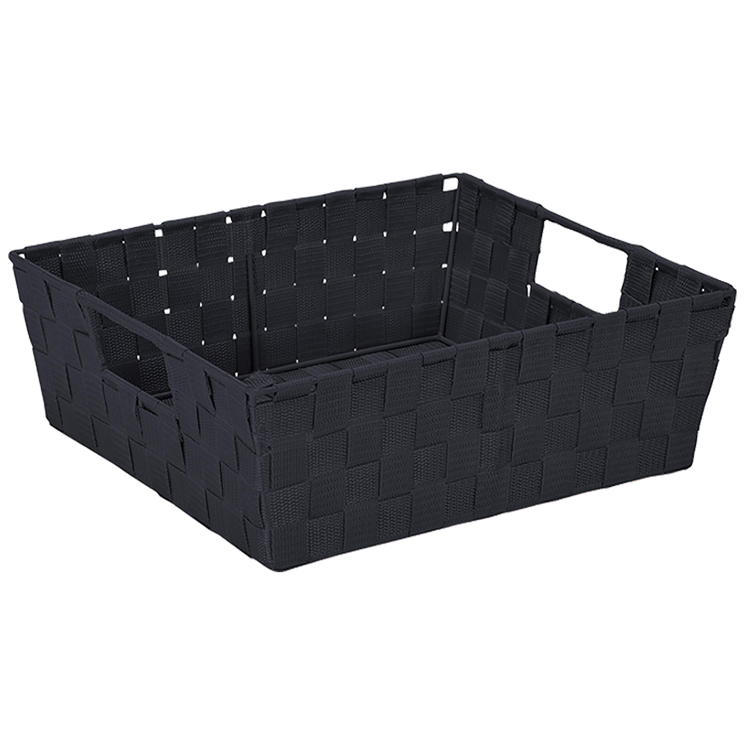 Simplify 15"x 13"x 5" Alloy Steel Rectangular Basket with 2 Built-in Carrying Handles, Black