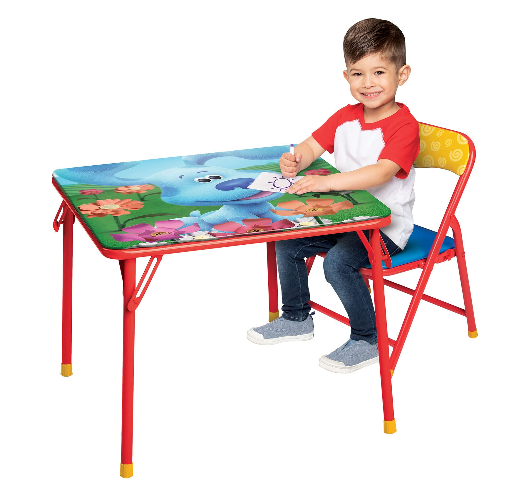 JAKKS Pacific Blue's Clues & You! Junior Table & Chair Set – Folding Childrens Table & Chair Set – Includes 1 Kid Chair with Non-Skid Rubber Feet & Padded Seat – Sturdy Metal Construction