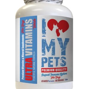 I LOVE MY PETS LLC Dog Vitamins for Skin and Coat - Ultra Vitamins - Dog Health - Mineral Support - Vitamin e for Dogs Oral - 90 Treats (1 Bottle)