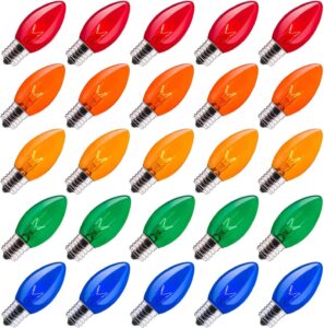 c9 opaque replacement christmas lights bulbs vintage incandescent red green blue white orange glass for xmas string lights outdoor indoor holiday decorations (e17 base, 25 count multicolored)