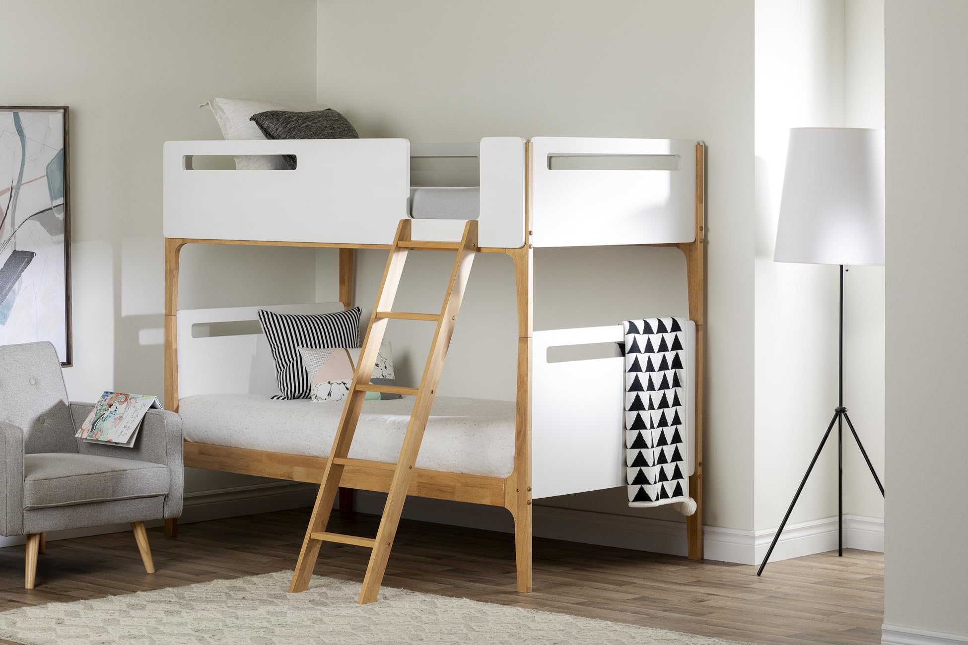 South Shore Bebble Modern Bunk Bed White and Natural Twin