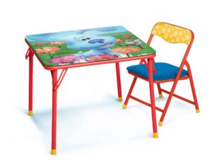 jakks pacific blue's clues & you! junior table & chair set – folding childrens table & chair set – includes 1 kid chair with non-skid rubber feet & padded seat – sturdy metal construction