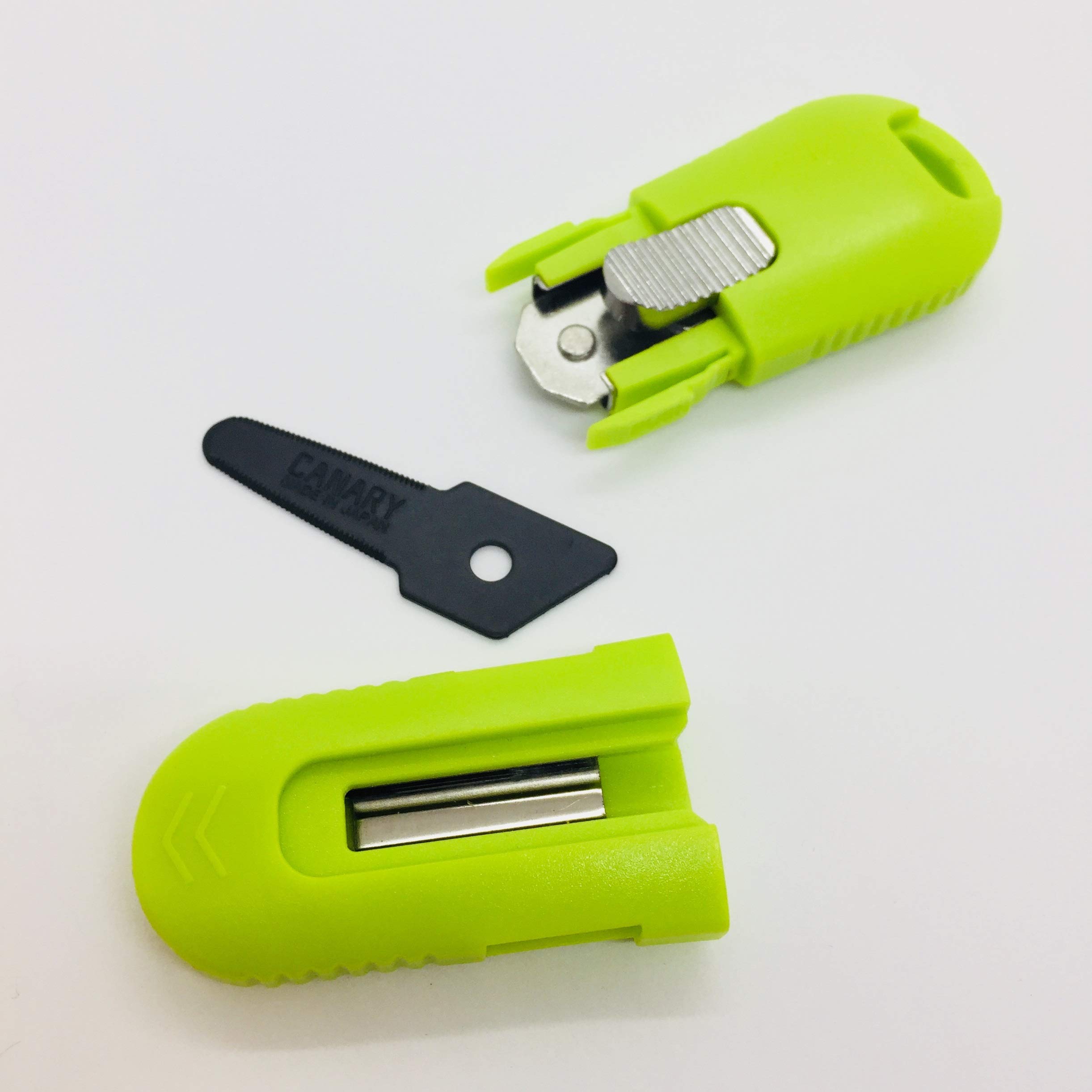 CANARY Box Cutter Auto Retractable Blade, Safety Box Opener Tool [Non-Stick Fluorine Coating Blade], Made in JAPAN, Green (DC-20F-1)