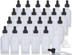 juvitus 2 oz frosted clear glass boston round bottle with black graduated measurement dropper (24 pack) + funnel