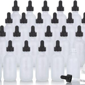 JUVITUS 2 oz Frosted Clear Glass Boston Round Bottle with Black Graduated Measurement Dropper (24 pack) + Funnel