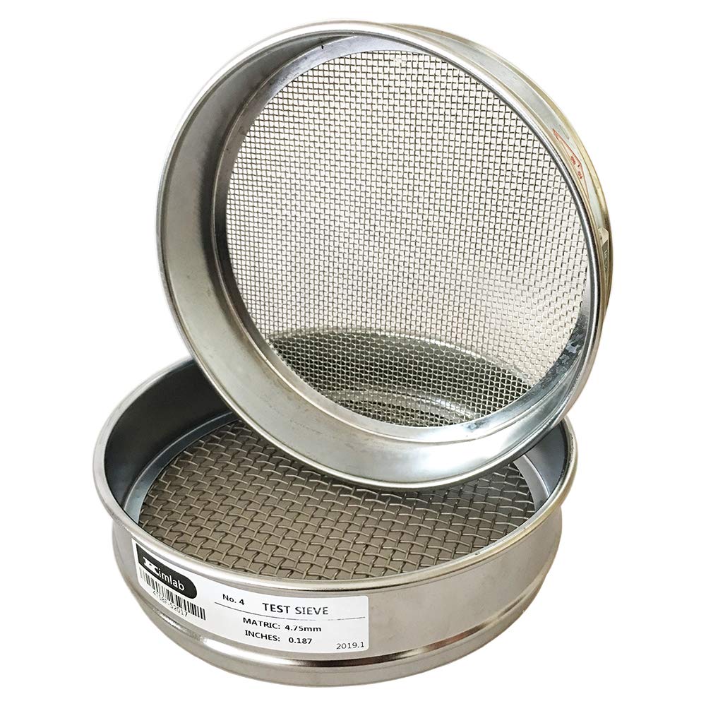 KimLab Economy Test Sieve #4/4.75mm Mesh Size,304 Stainless Steel Wire Cloth, Chorme Plating Frame, 8" Diameter Sieve