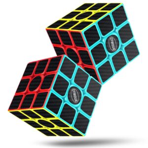 cfmour 2 pack speed cube 3x3 set, fast magic cube for kids, smooth carbon fiber cubes, puzzle toys