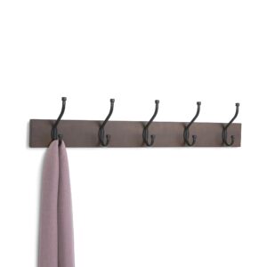 Amazon Basics Rectangular Wall-Mounted Farmhouse Metal, Coat Rack, 5 Hooks, Espresso