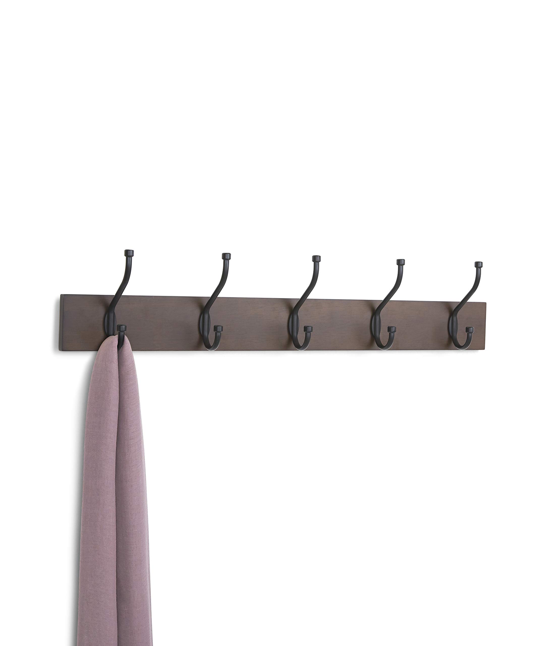 Amazon Basics Rectangular Wall-Mounted Farmhouse Metal, Coat Rack, 5 Hooks, Espresso