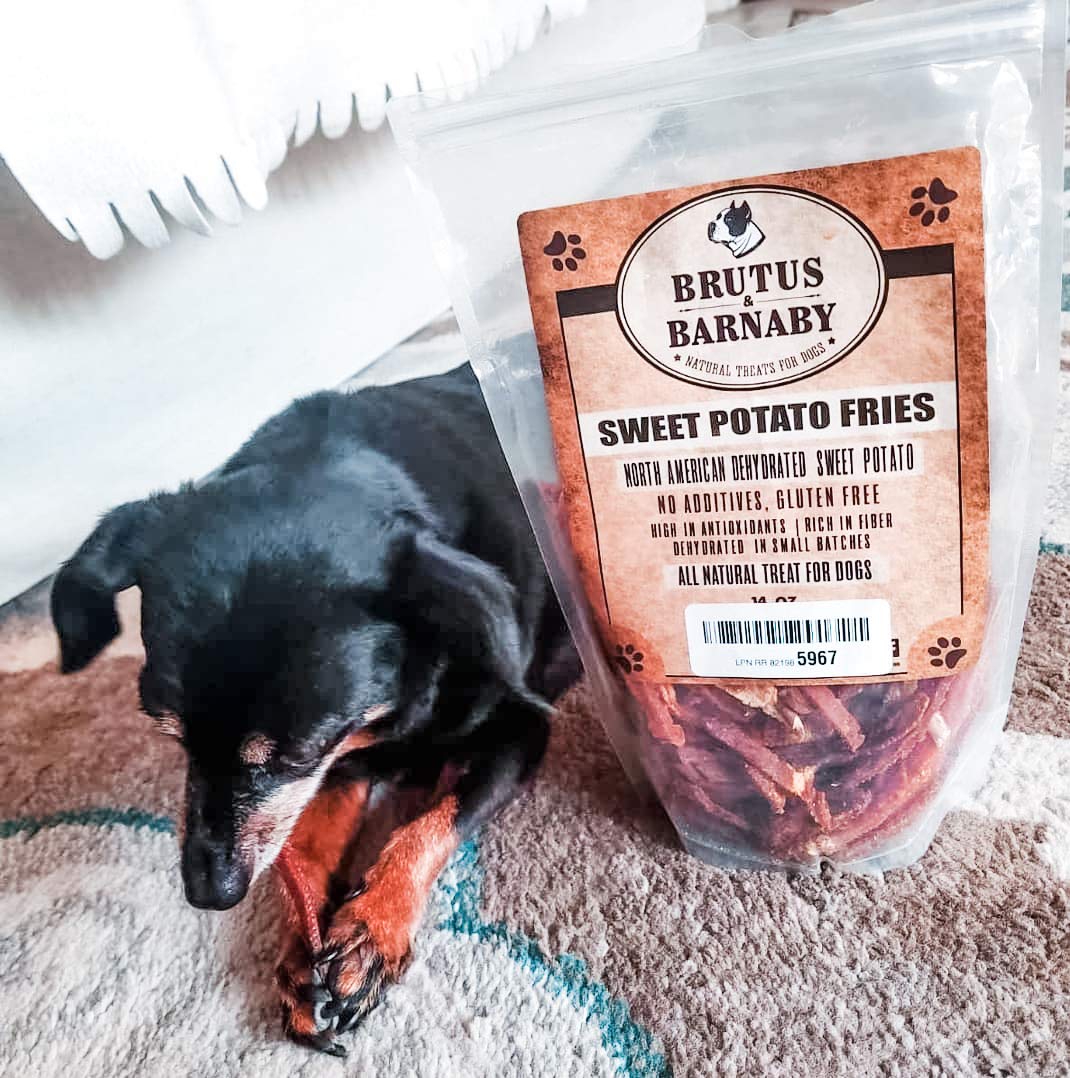 BRUTUS & BARNABY Sweet Potato Dog Treats- No Additive Dehydrated Sweet Potato Fries, Grain Free, Gluten Free and No Preservatives Added (14 oz)