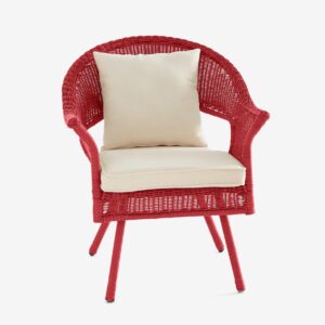 brylanehome outdoor weather resistant roma hand-woven resin wicker stacking chair + free seat & back cushions for home, backyard, deck, patio (250 lb capacity) - coral