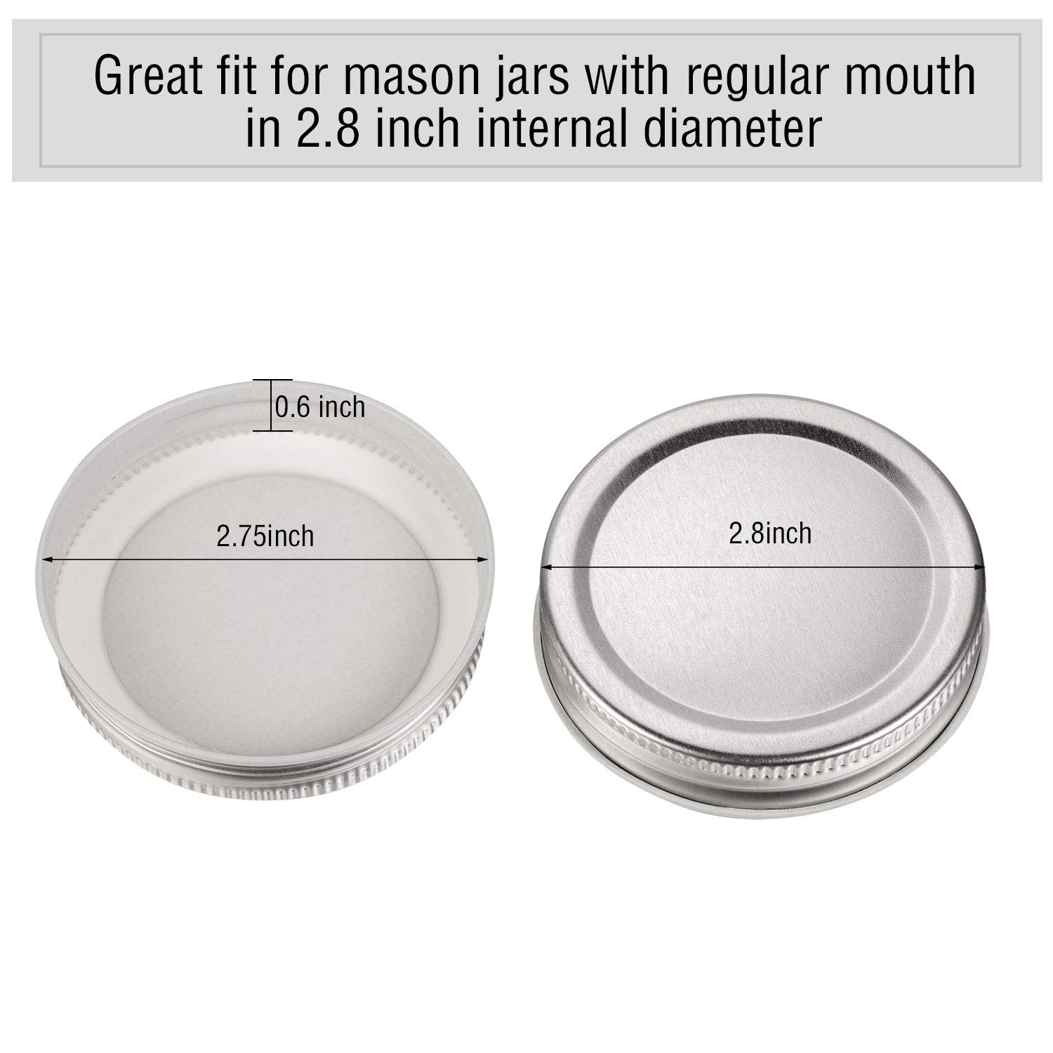 Chuangdi 30 Packs Mason Jar Lids Regular Mouth Leak Proof Secure Mason Storage Solid Caps (Silver)