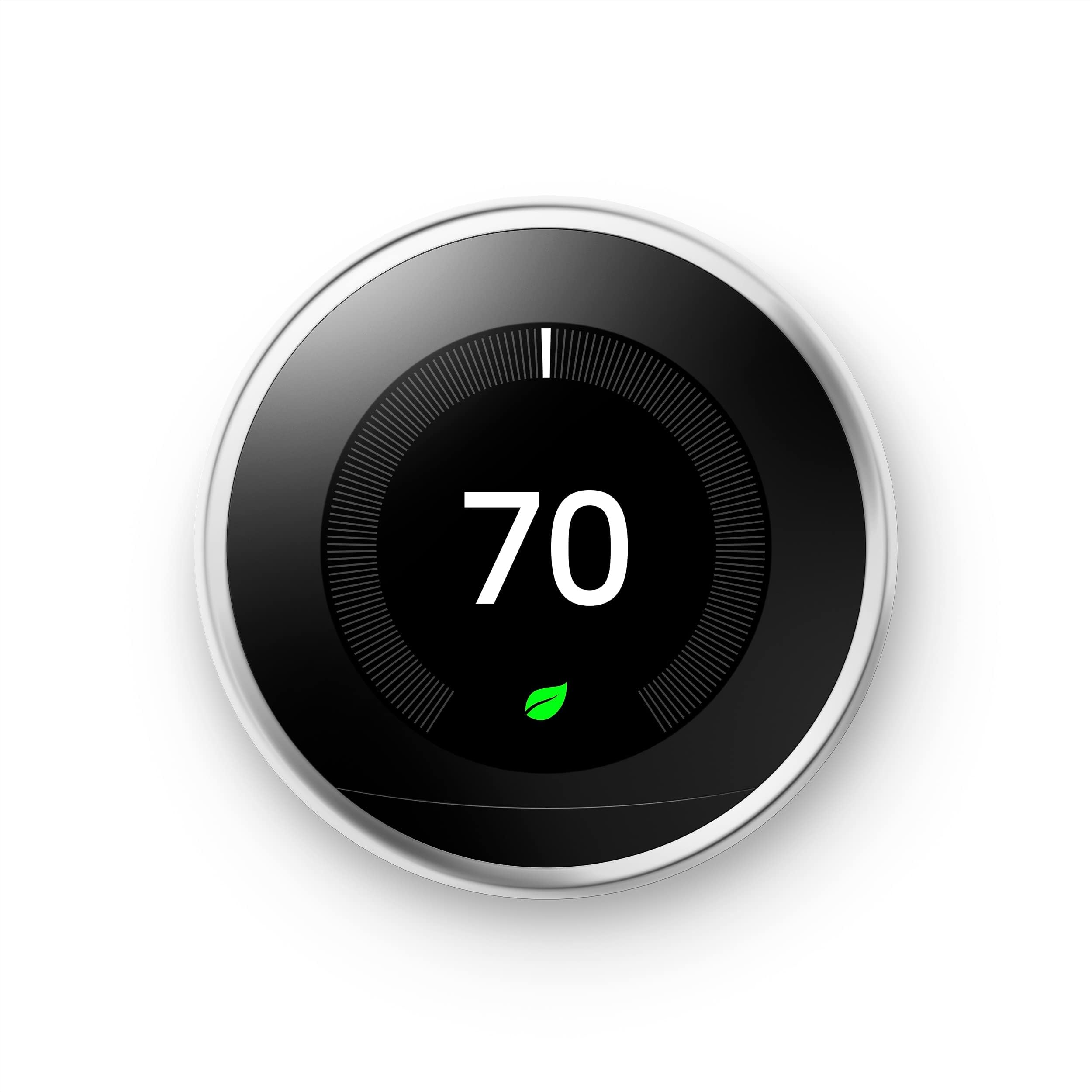 Google Nest Learning Thermostat - 3rd Gen (2015) - Programmable Smart Thermostat for Home - Works with Alexa - Polished Steel