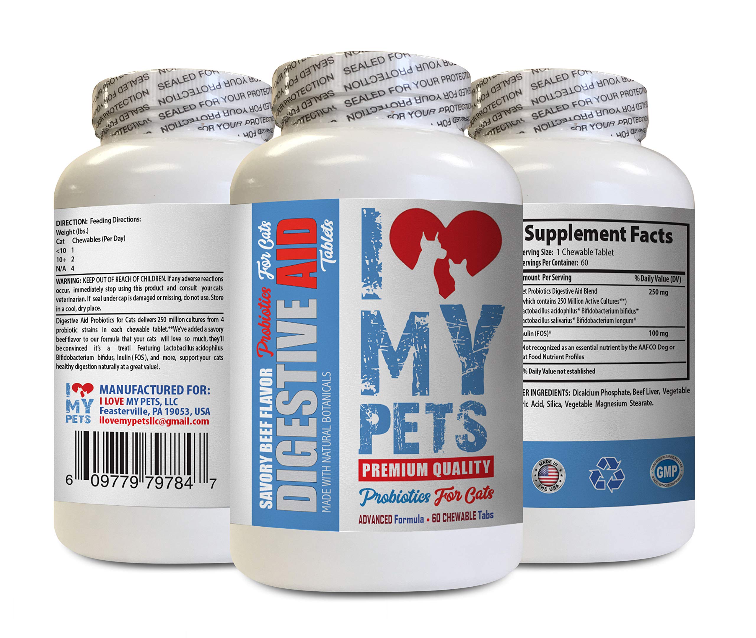 I LOVE MY PETS LLC Cats probiotic Supplement - CAT Digestive AID - Healthy PROBIOTICS - Chews - cat Stomach Relief Natural - 60 Treats (1 Bottle)