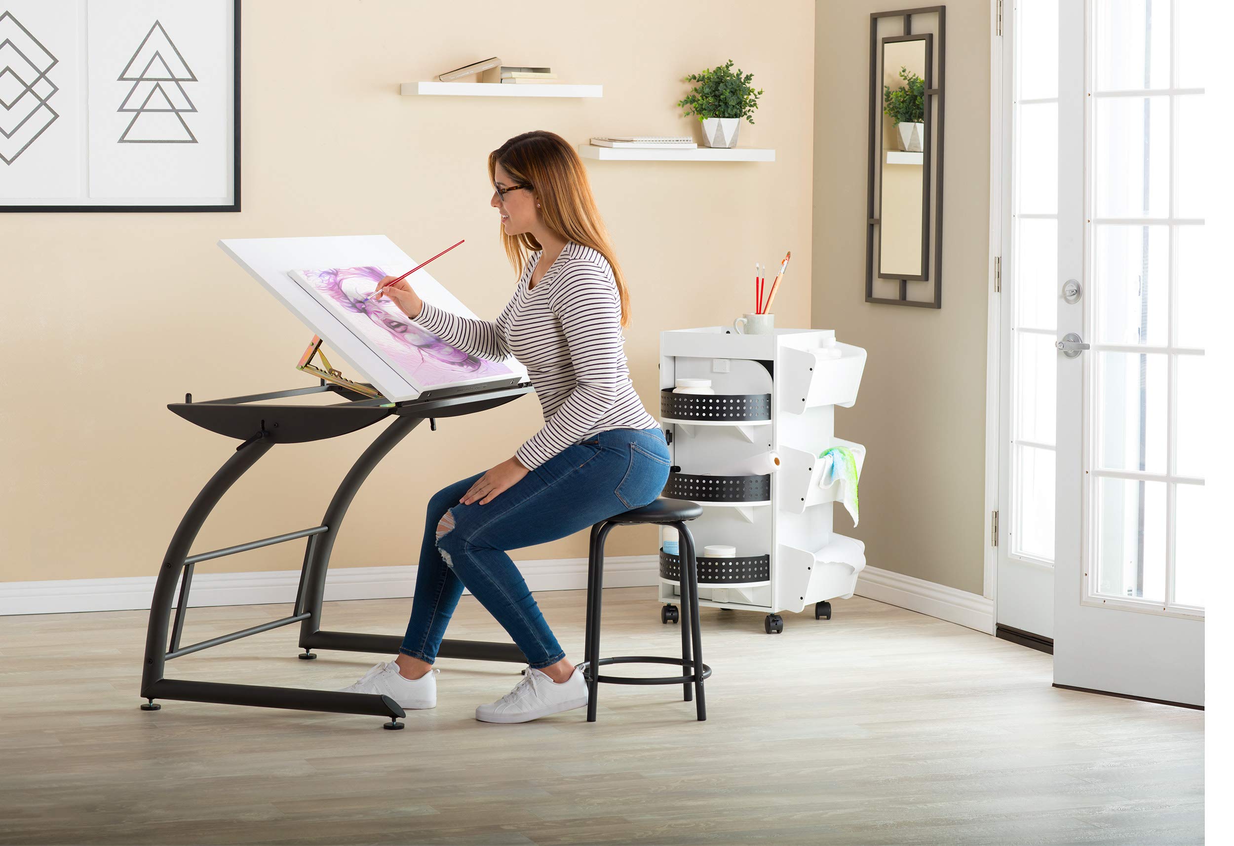 SD STUDIO DESIGNS Triflex Drawing Table, Sit to Stand Up Adjustable Office Home Computer Desk, 35.25" W X 23.5" D, Charcoal Black/White