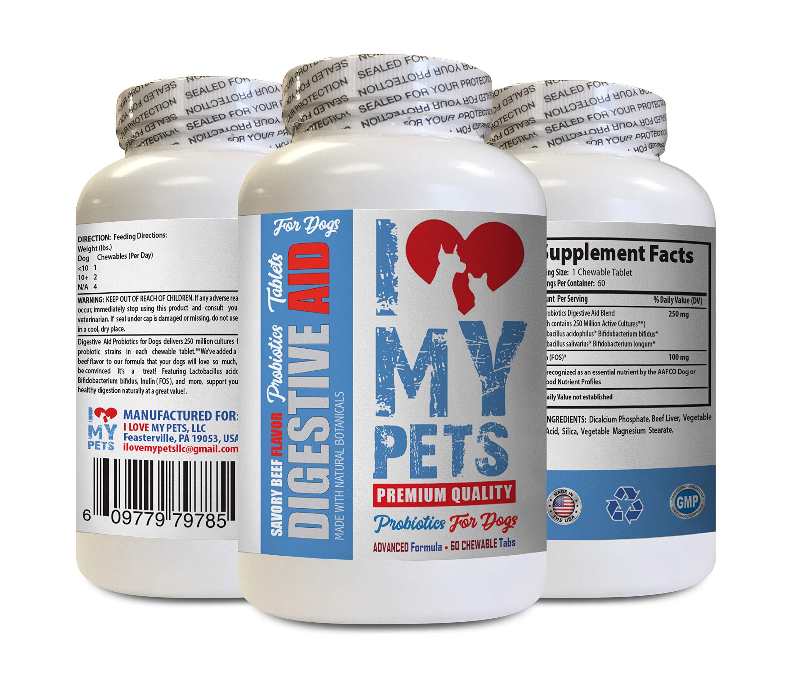 I LOVE MY PETS LLC Digestive probiotics - Digestive AID for Dogs - PET PROBIOTIC Dog acidophilus - 60 Treats (1 Bottle)