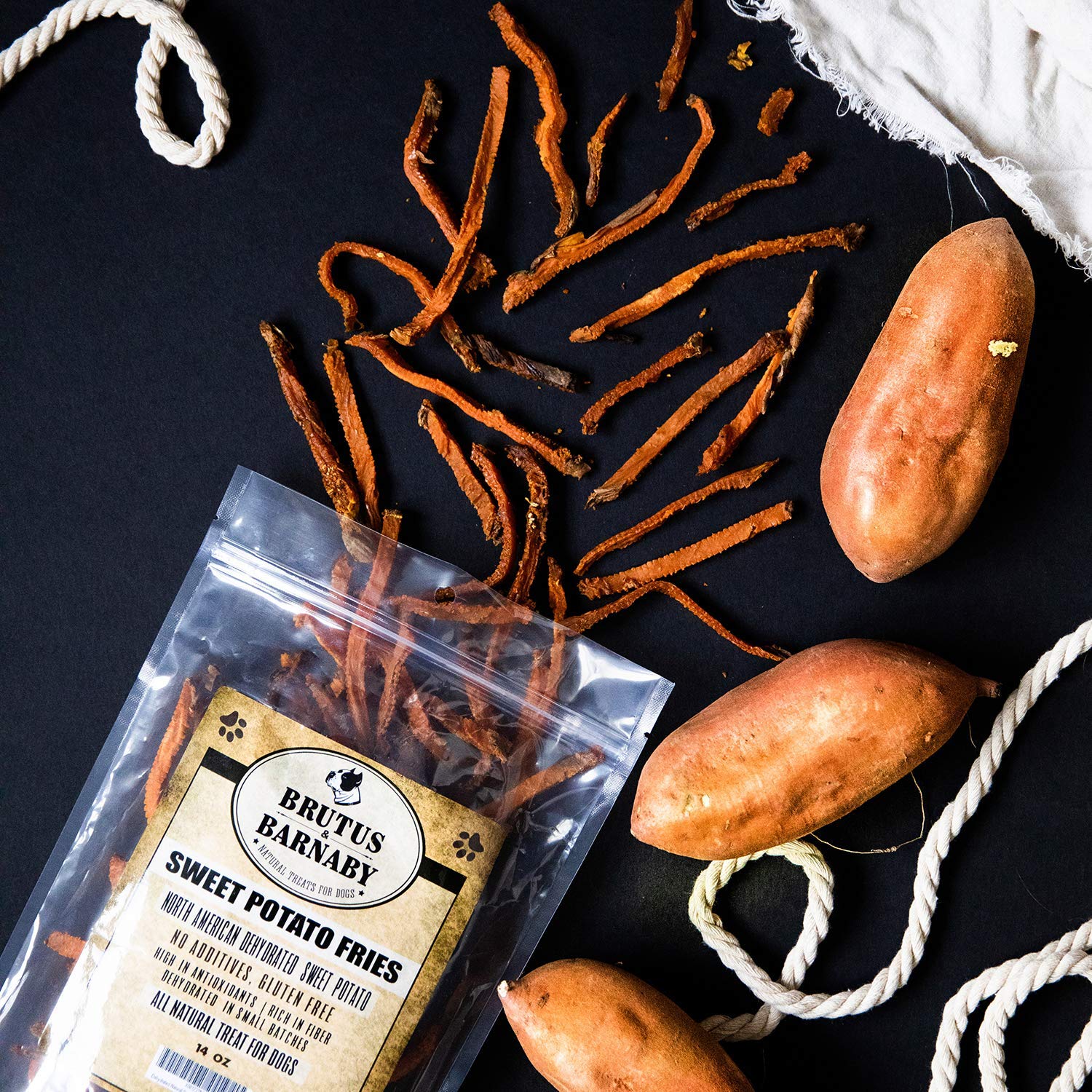 BRUTUS & BARNABY Sweet Potato Dog Treats- No Additive Dehydrated Sweet Potato Fries, Grain Free, Gluten Free and No Preservatives Added (14 oz)