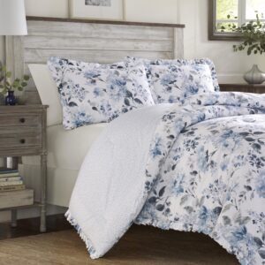 Laura Ashley Home - King Duvet Cover Set, Reversible Cotton Bedding with Matching Shams, Lightweight Home Decor for All Seasons (Chloe Blue, King)