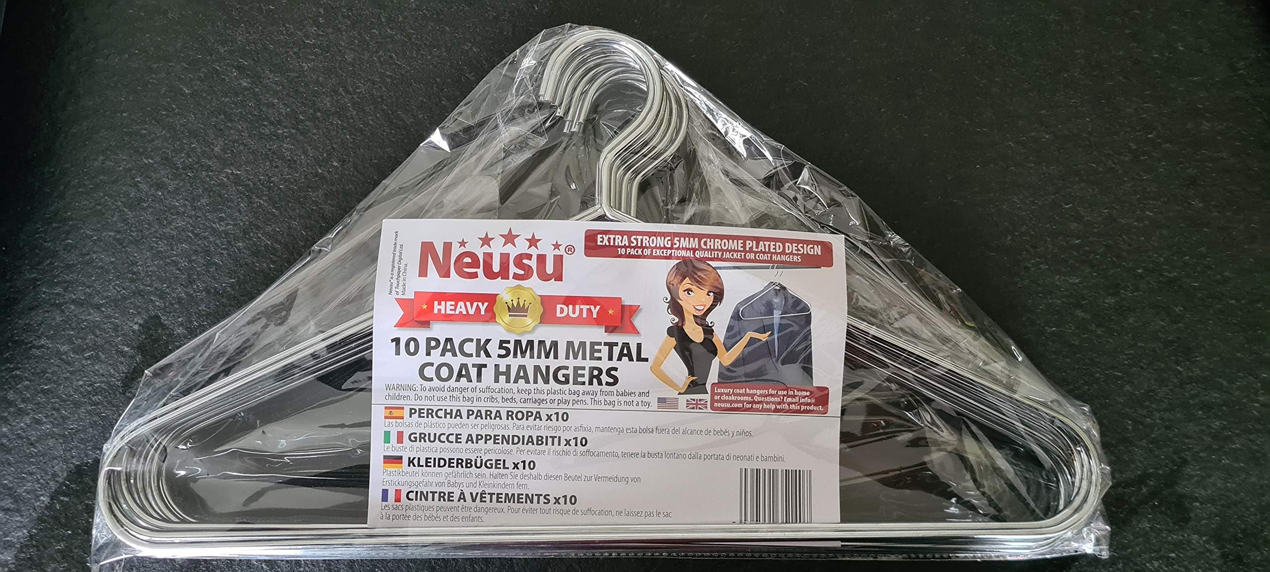 Neusu Heavy Duty Hangers - 5mm Solid Metal, Hold Over 35 Lbs, Extra Strong Coathangers for Heavy Clothes - Hotel Quality (10 Pack)