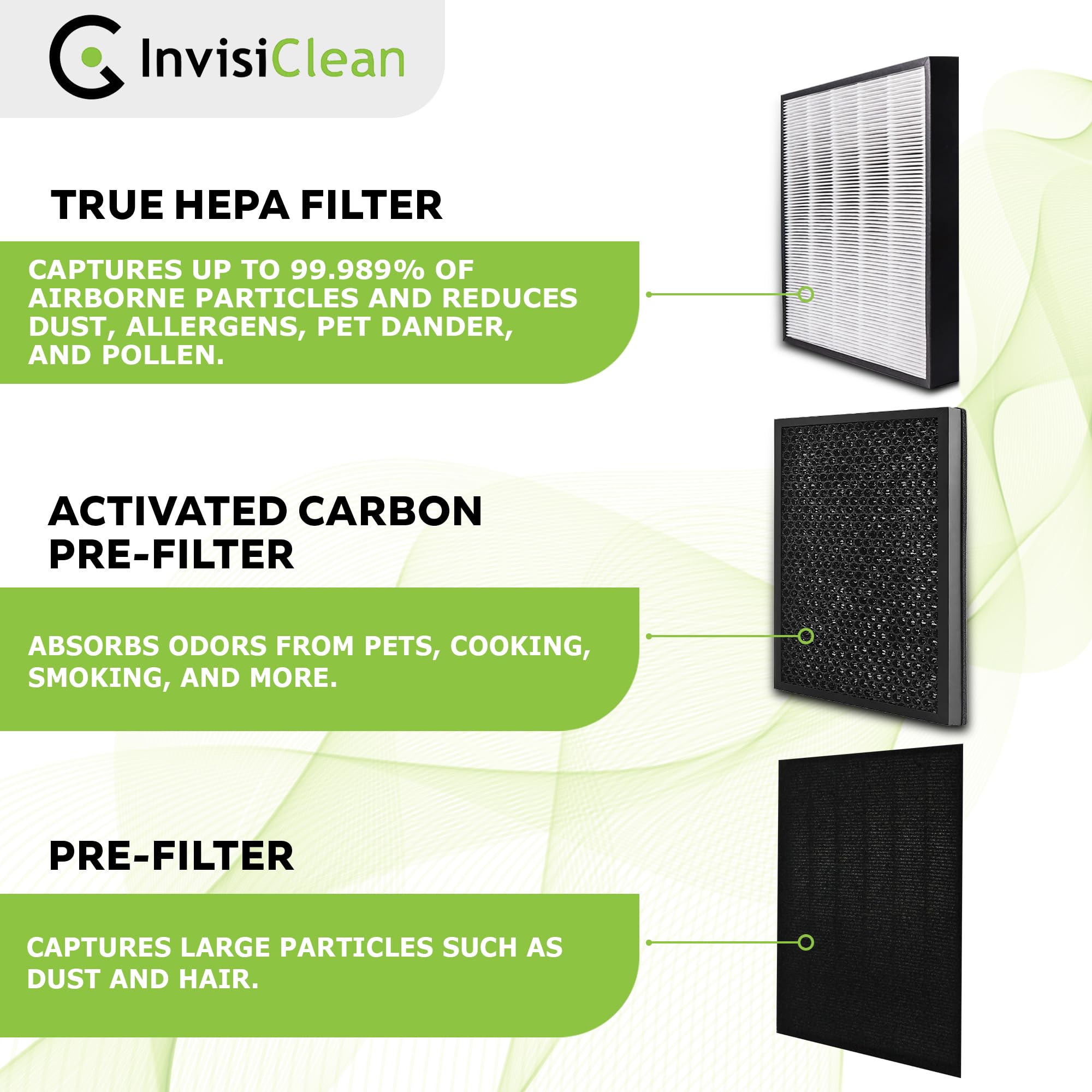 InvisiClean Claro True HEPA/Activated Carbon Replacement Filter - Genuine Filter for InvisiClean Claro Air Purifier IC-4524