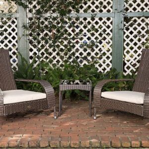 Patio Sense 62966 Coconino Wicker Conversation Set Lightweight & Durable Adirondack Style Chairs All Weather Wicker Includes Khaki Cushions - Mocha