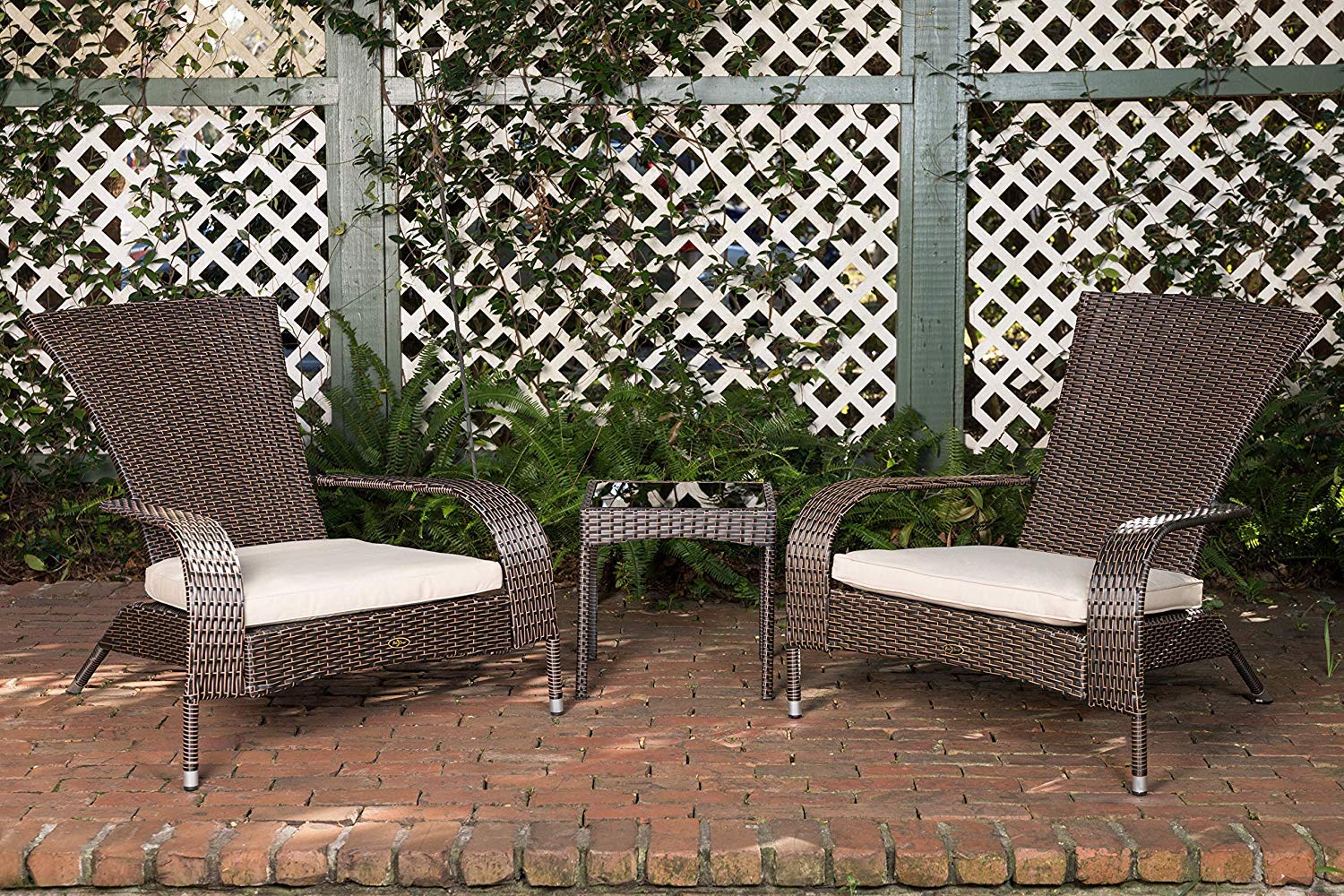 Patio Sense 62966 Coconino Wicker Conversation Set Lightweight & Durable Adirondack Style Chairs All Weather Wicker Includes Khaki Cushions - Mocha