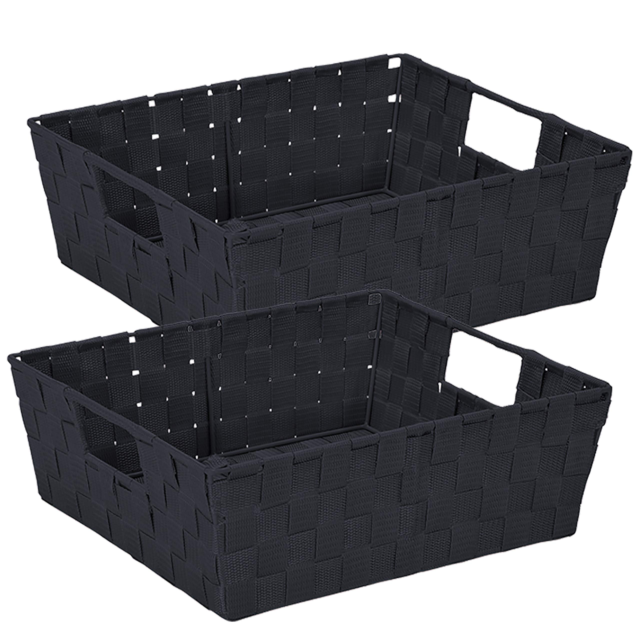 Simplify 15"x 13"x 5" Alloy Steel Rectangular Basket with 2 Built-in Carrying Handles, Black