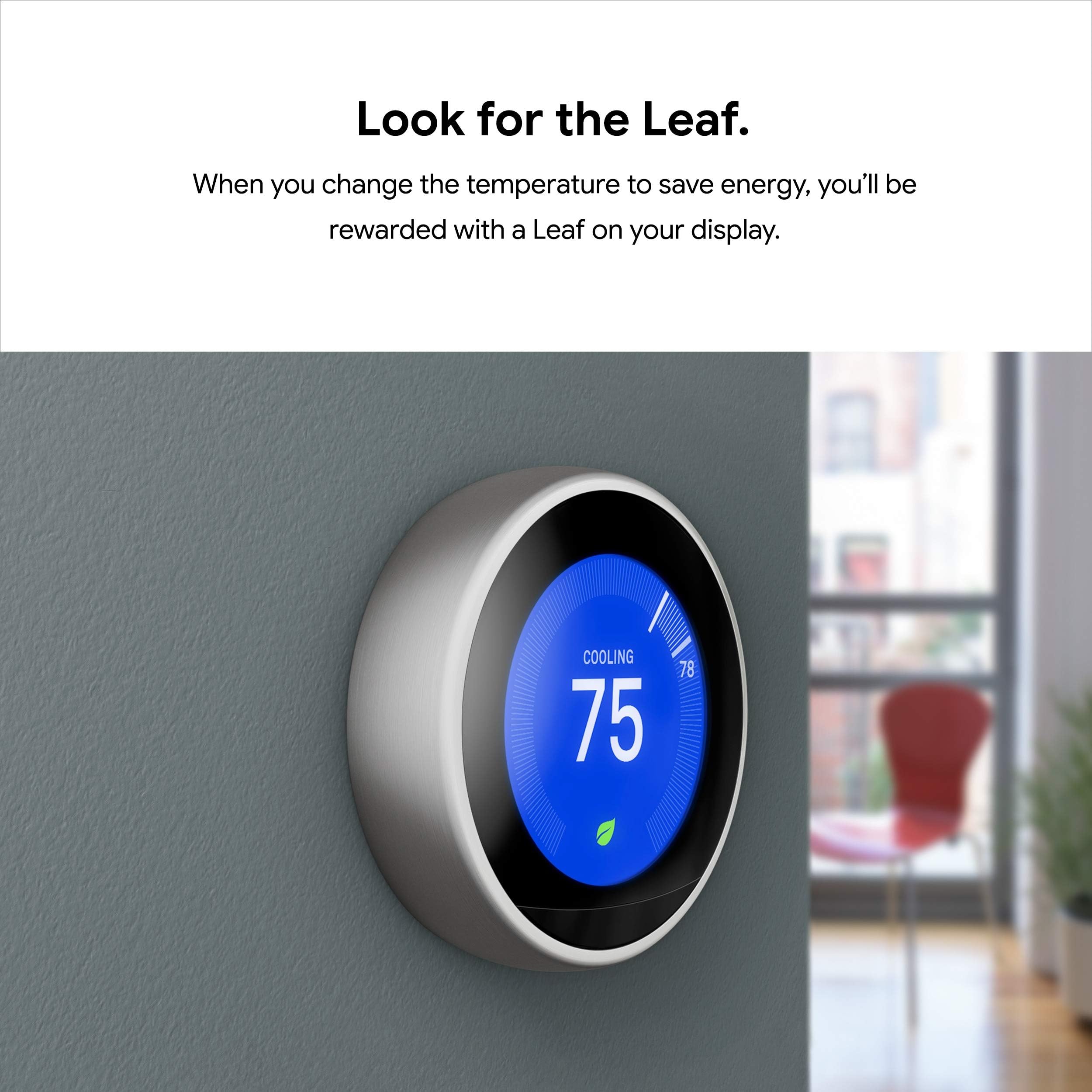 Google Nest Learning Thermostat - 3rd Gen (2015) - Programmable Smart Thermostat for Home - Works with Alexa - Polished Steel