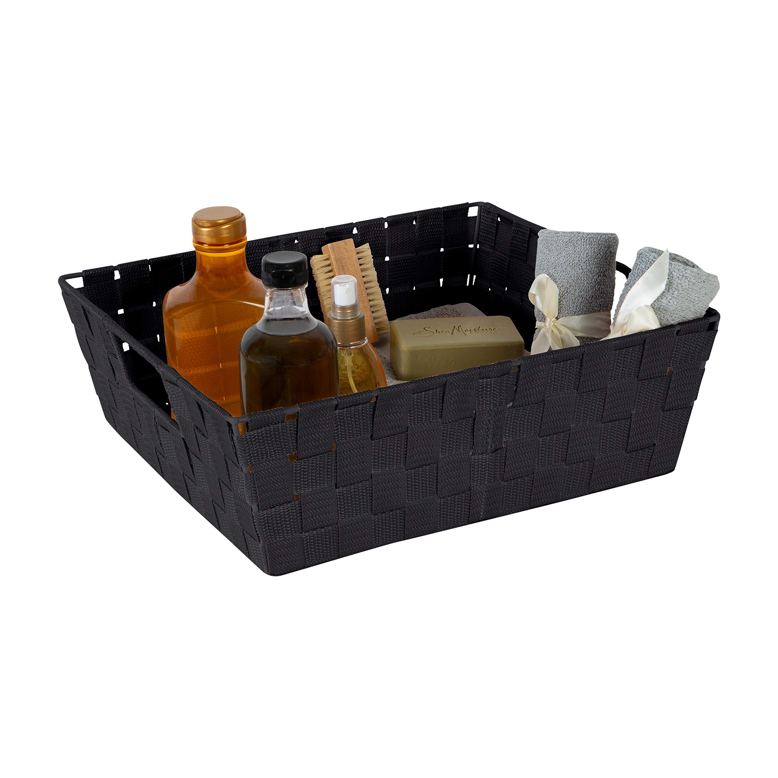 Simplify 15"x 13"x 5" Alloy Steel Rectangular Basket with 2 Built-in Carrying Handles, Black