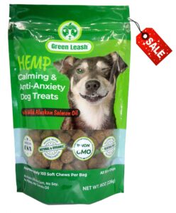 green leash~hemp oil and seed meal calming dog treat, anxiety relief aid with wild alaskan salmon oil.