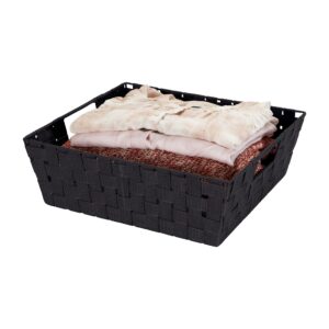 Simplify 15"x 13"x 5" Alloy Steel Rectangular Basket with 2 Built-in Carrying Handles, Black