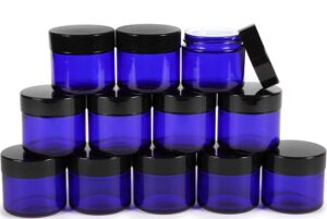 vivaplex, 12, cobalt blue, 2 oz, round glass jars, with inner liners and black lids