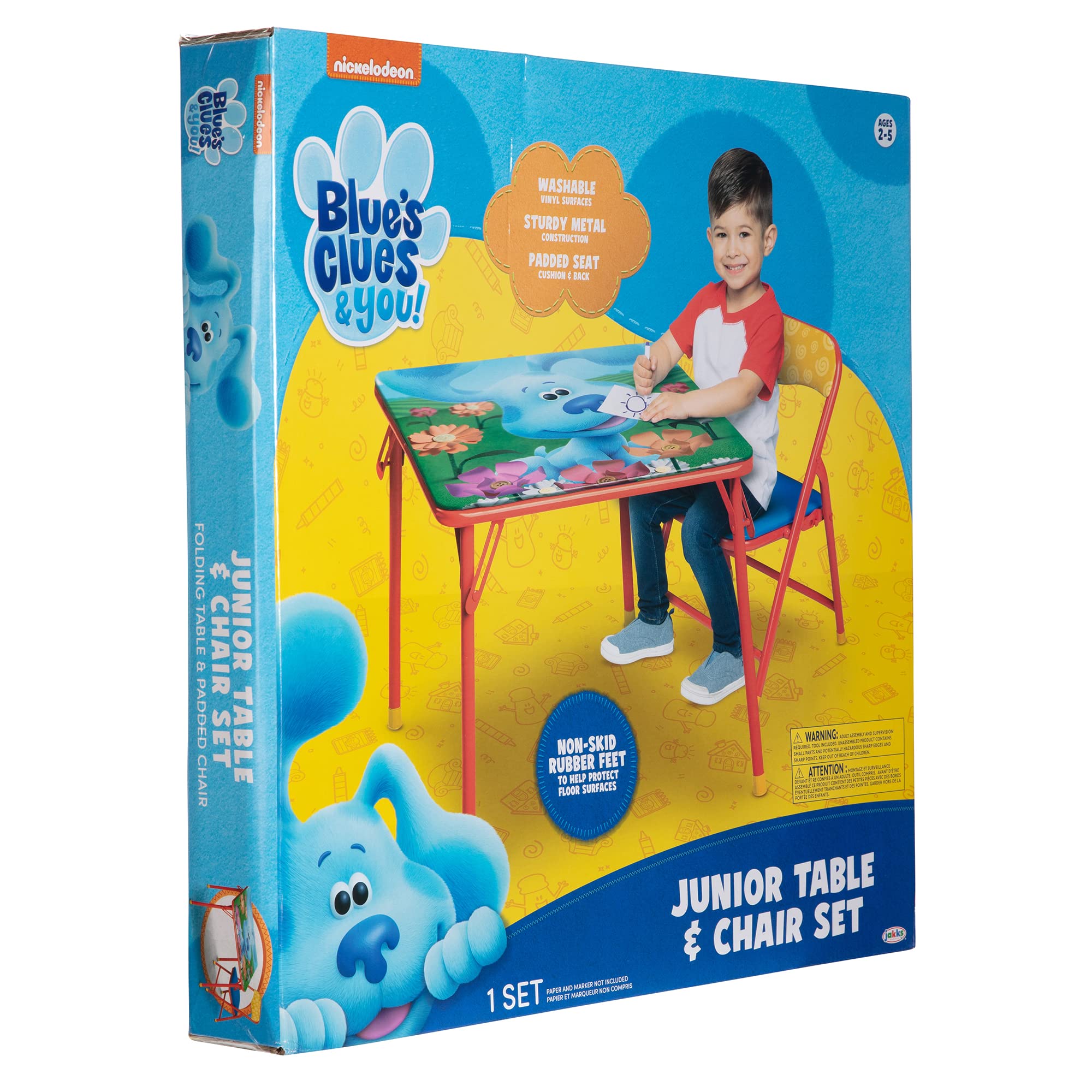 JAKKS Pacific Blue's Clues & You! Junior Table & Chair Set – Folding Childrens Table & Chair Set – Includes 1 Kid Chair with Non-Skid Rubber Feet & Padded Seat – Sturdy Metal Construction