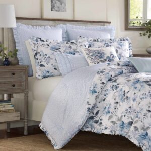 Laura Ashley Home - King Duvet Cover Set, Reversible Cotton Bedding with Matching Shams, Lightweight Home Decor for All Seasons (Chloe Blue, King)